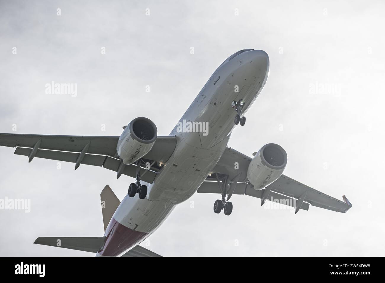 View of the rear fuselage of a passenger plane with landing gear ...