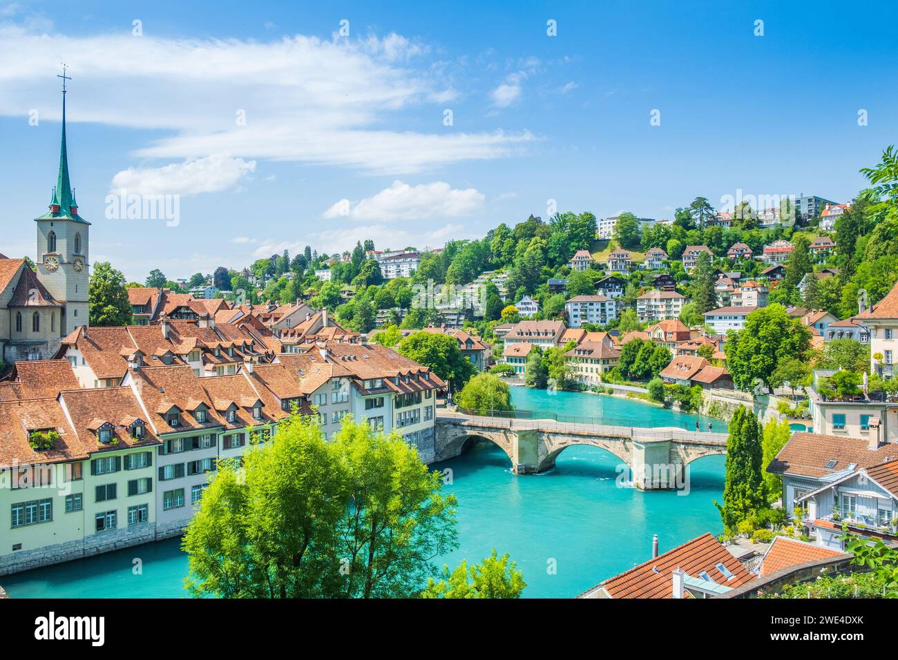Aare river, Untertorbrucke bridge, cityscape of Bern, Switzerland Stock ...