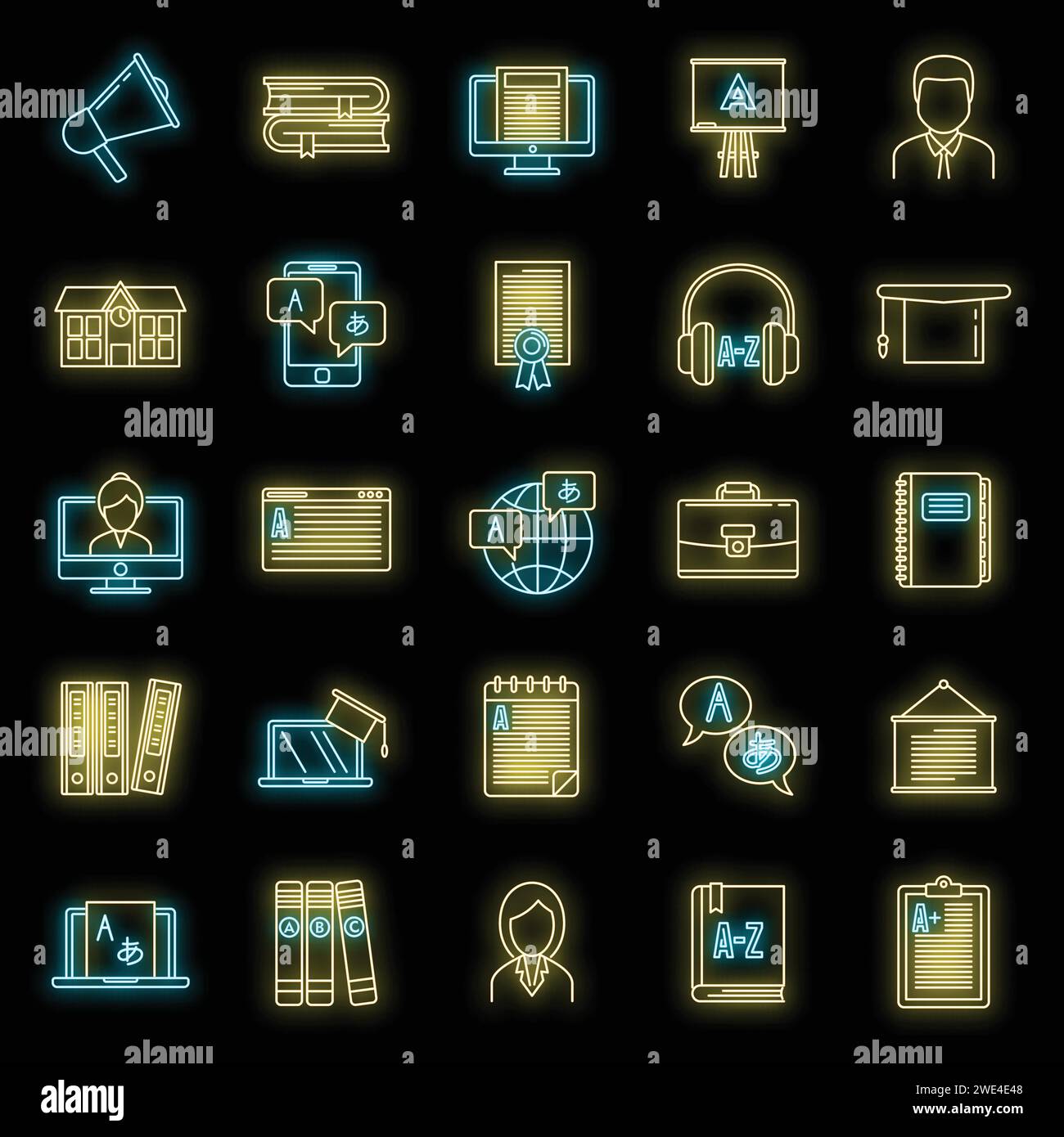 Modern foreign language teacher icons set. Outline set of modern ...