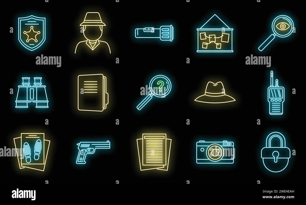 Police investigator icons set. Outline set of police investigator ...