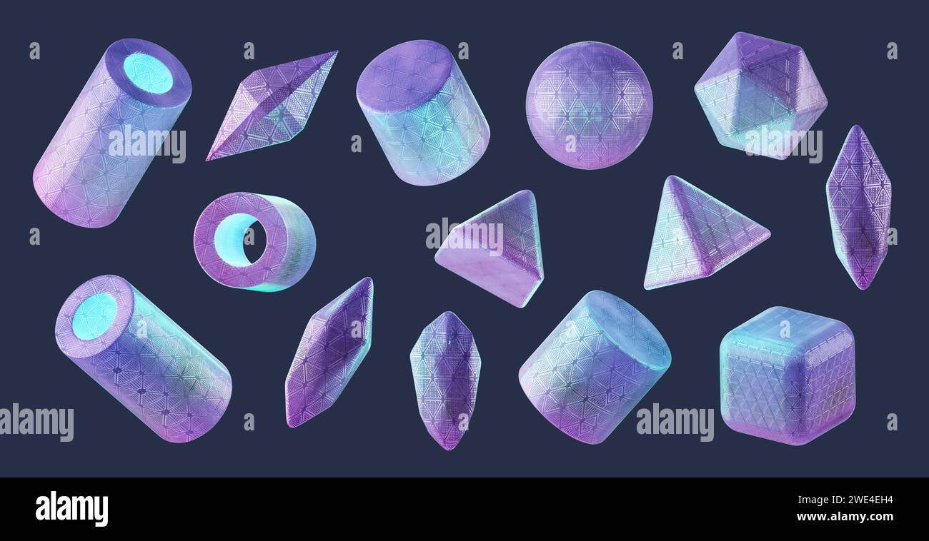 Futuristic sci-fi geometry shape pack set isolated on blue background ...