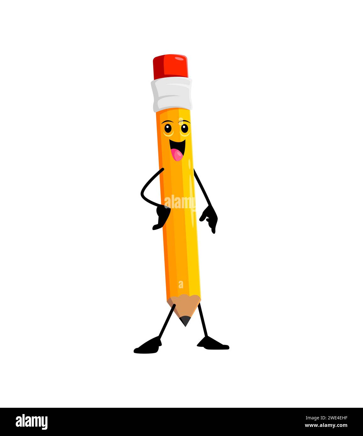 Cartoon cheerful funny pencil school stationery character with a bright ...