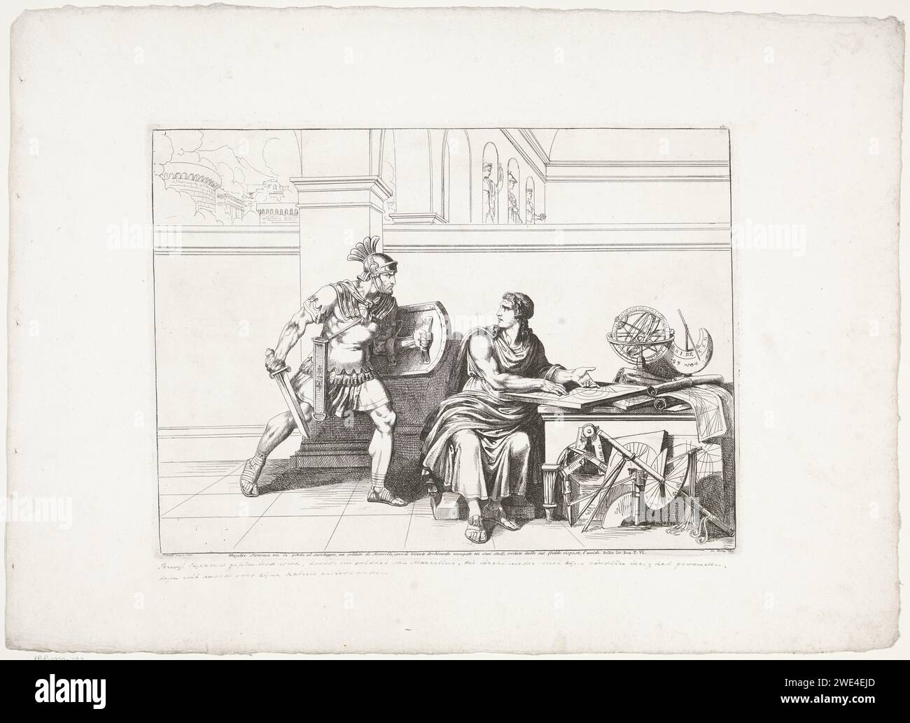 Soldier van Marcellus kills Archimedes, Bartolomeo Pinelli, 1819 print ...
