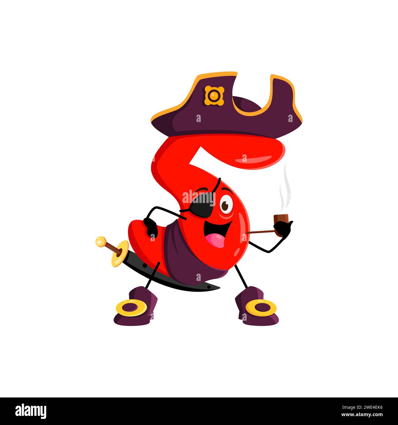 Cartoon math number five pirate captain corsair sailor character ...