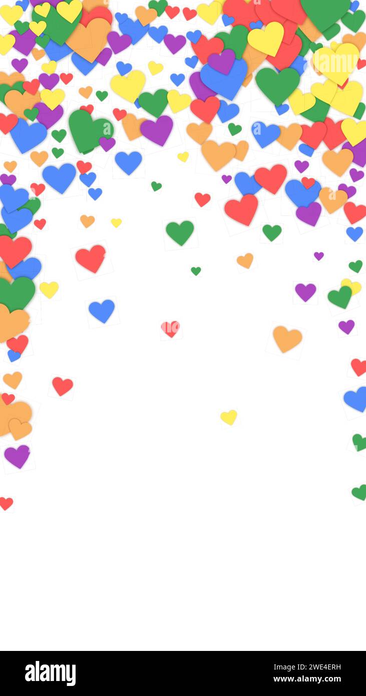 Valentine hearts, flying, falling down, floating. Rainbow colored ...