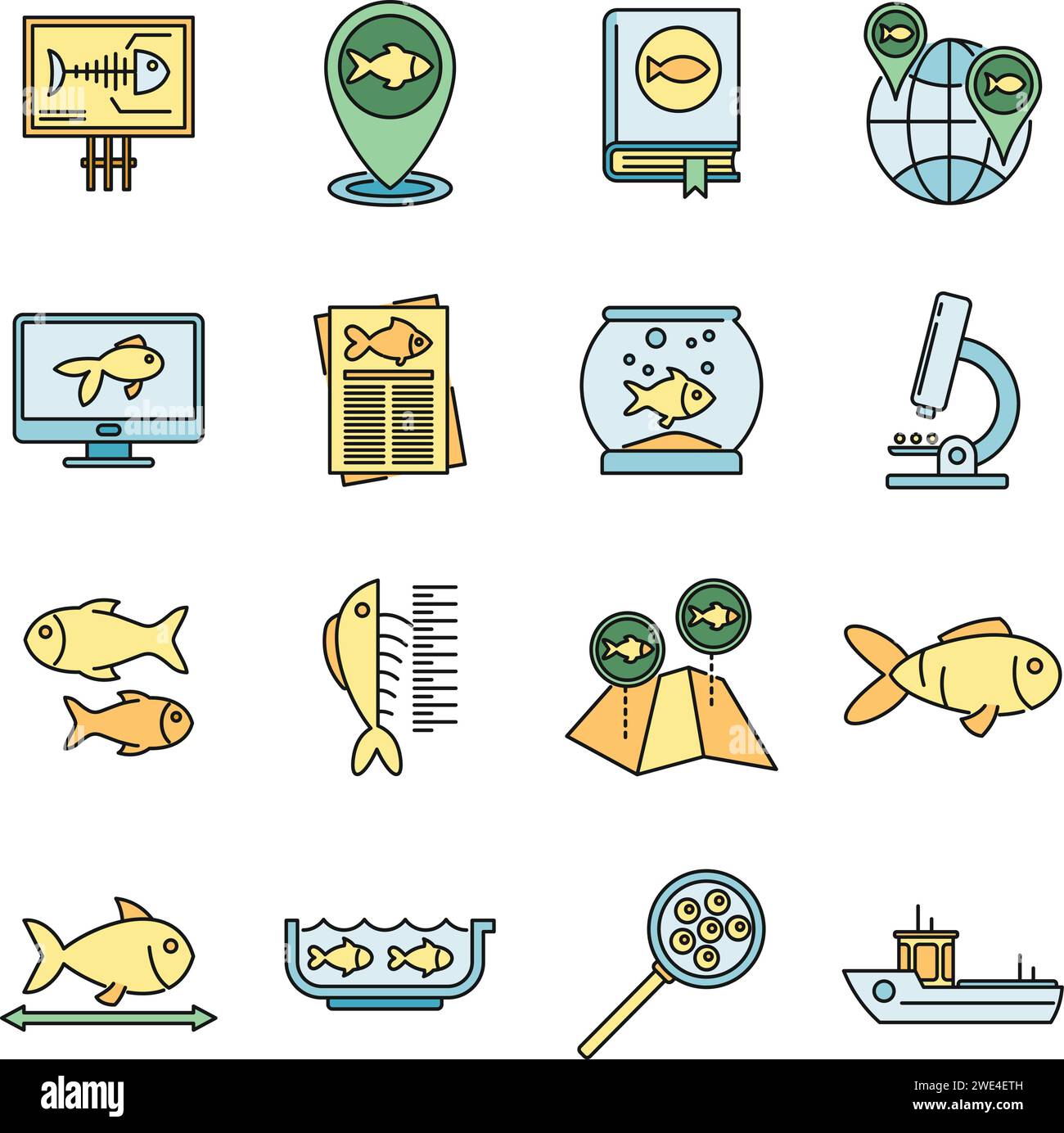 Ichthyology fish icons set. Outline set of ichthyology fish vector ...