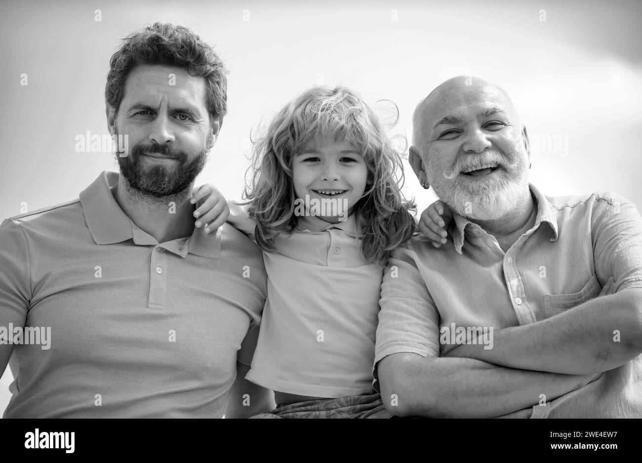 Men generation portrait of happy grandfather father and son child ...