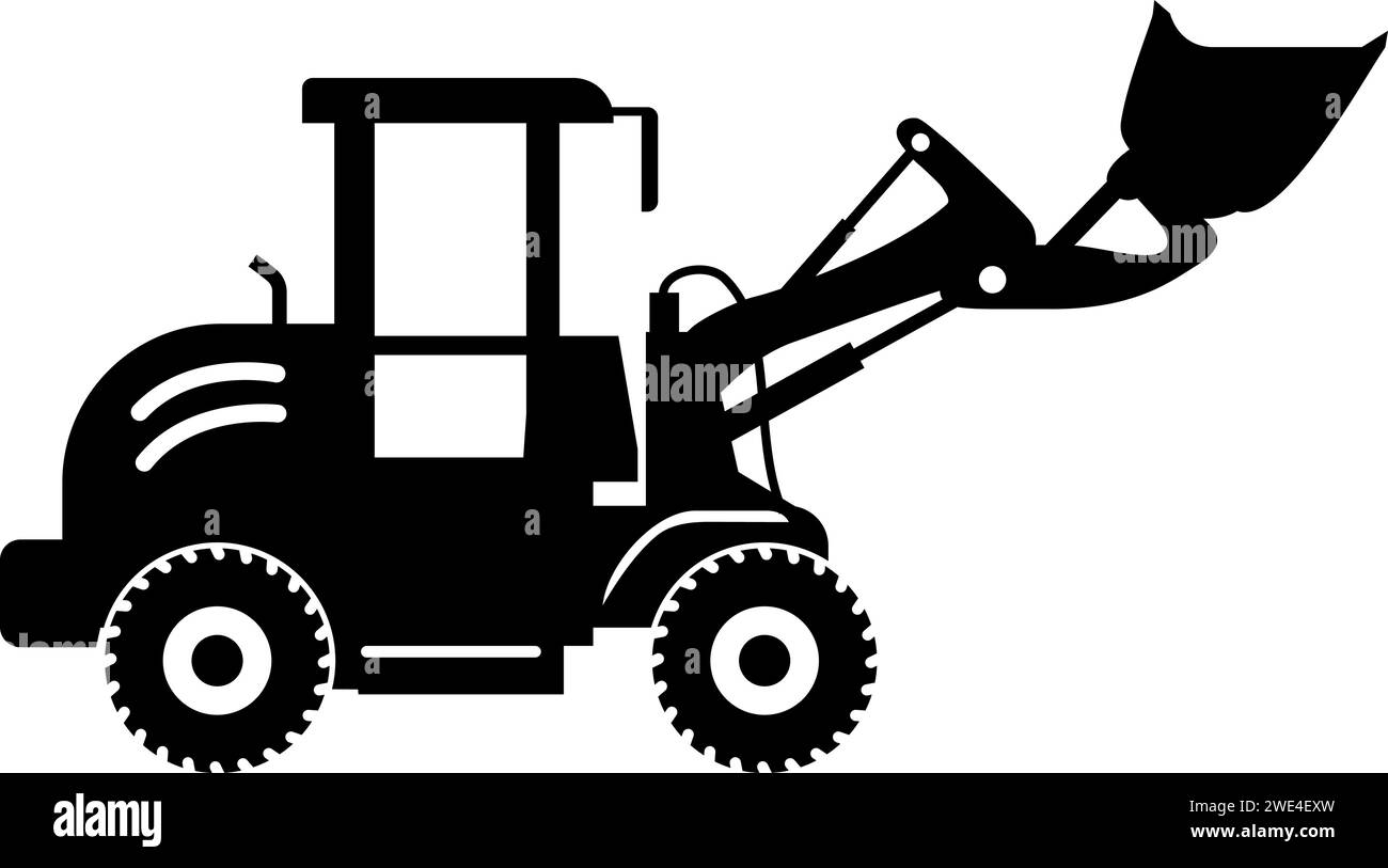 Silhouette of Compact Skid Steer Loader with Bucket and Wheels Icon in ...