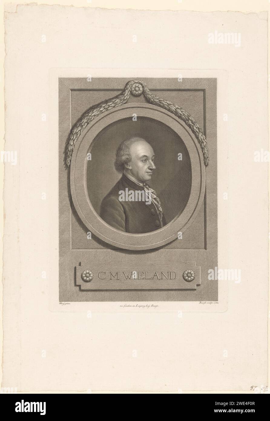 Portrait van Christoph Martin Wieland, Johann Friedrich Bause, after Georg Oswald May, 1782 ...