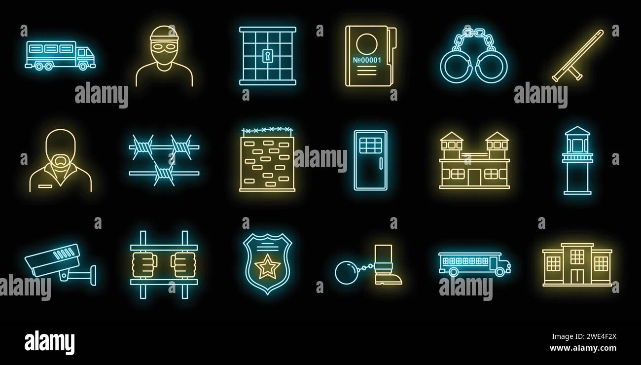 Prison human icons set. Outline set of prison human vector icons neon ...