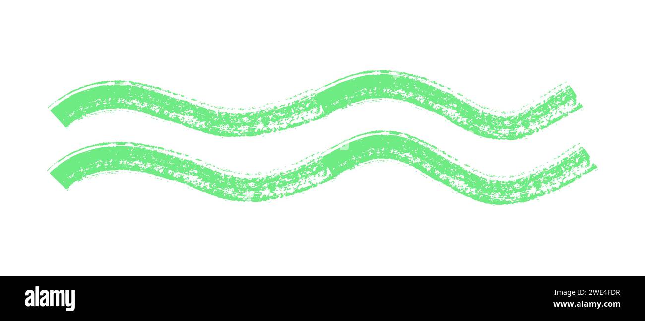 Hand drawn green double wavy line drawn with wax crayon, chalk or ...