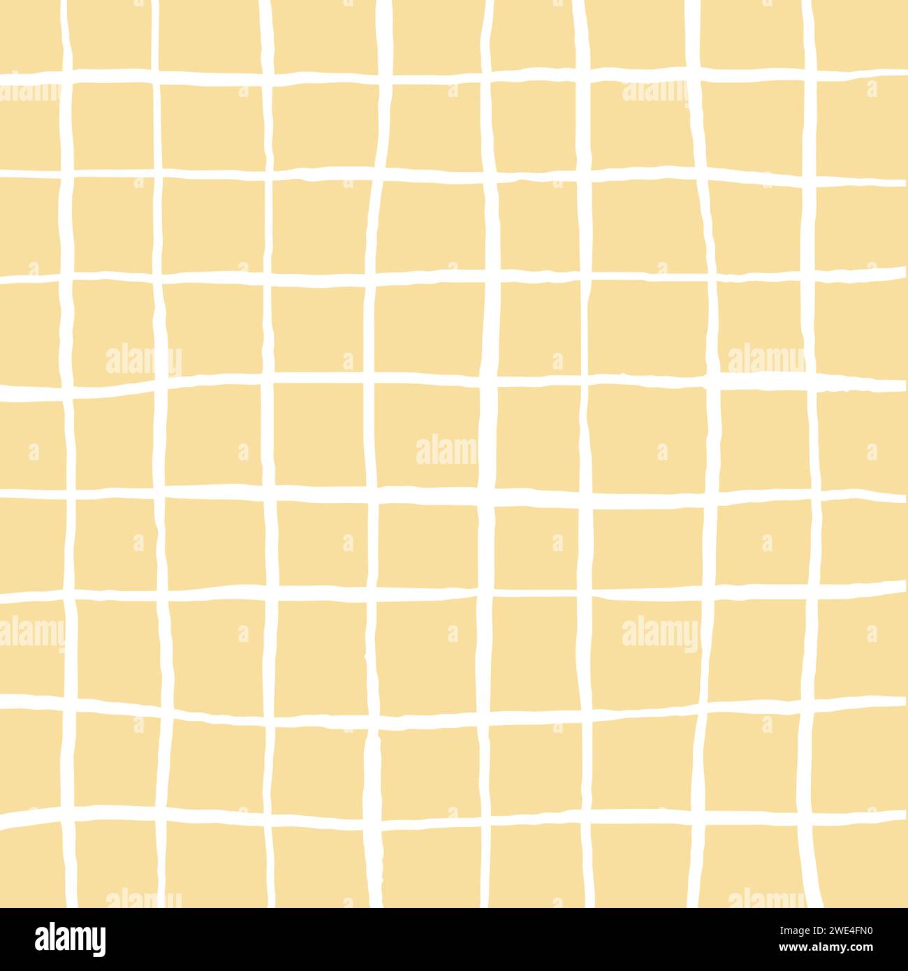 Hand drawn cute grid. doodle beige, yellow, white plaid pattern with ...