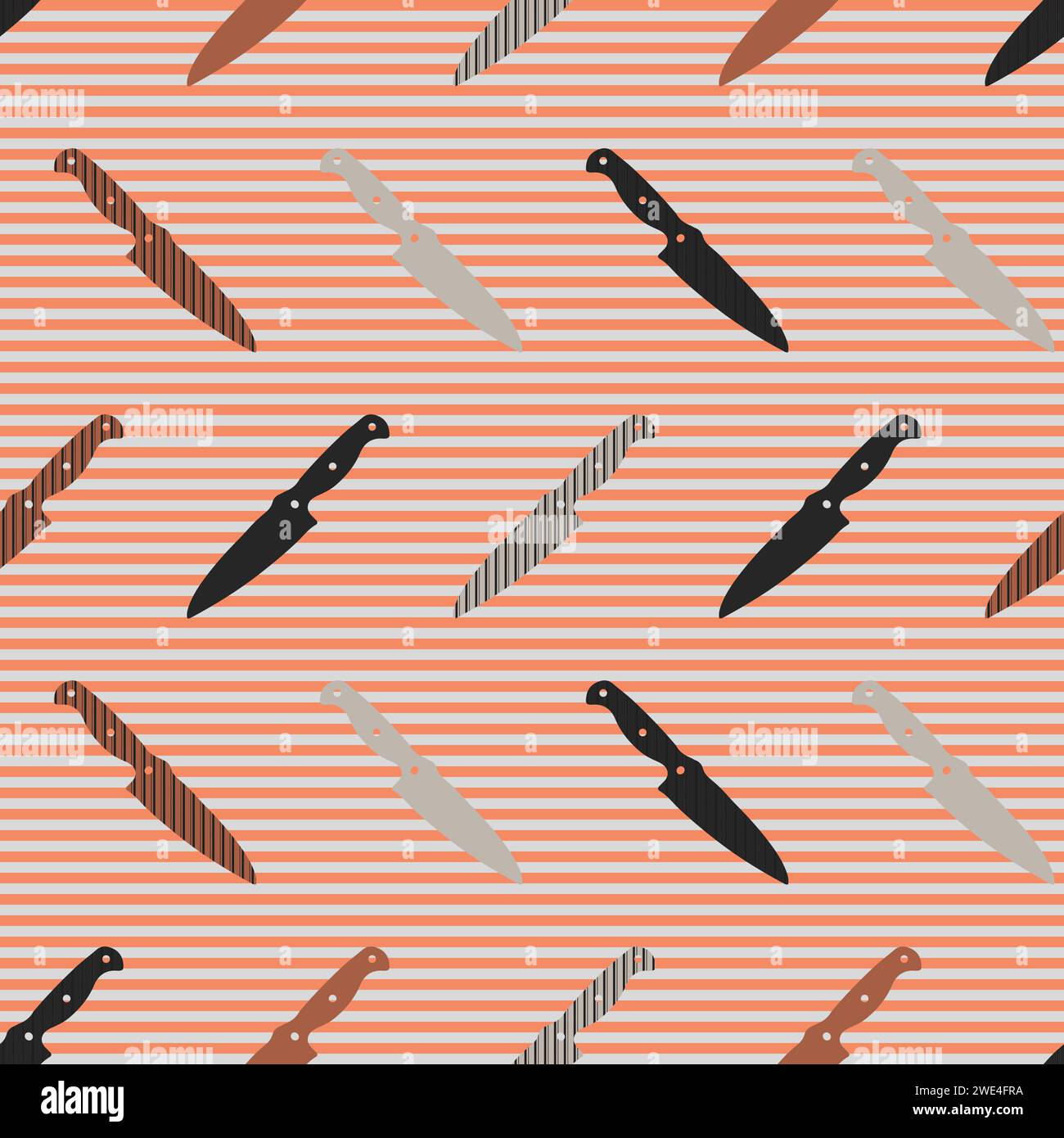 Kitchen knife seamless pattern. Vector background in doodle style for ...