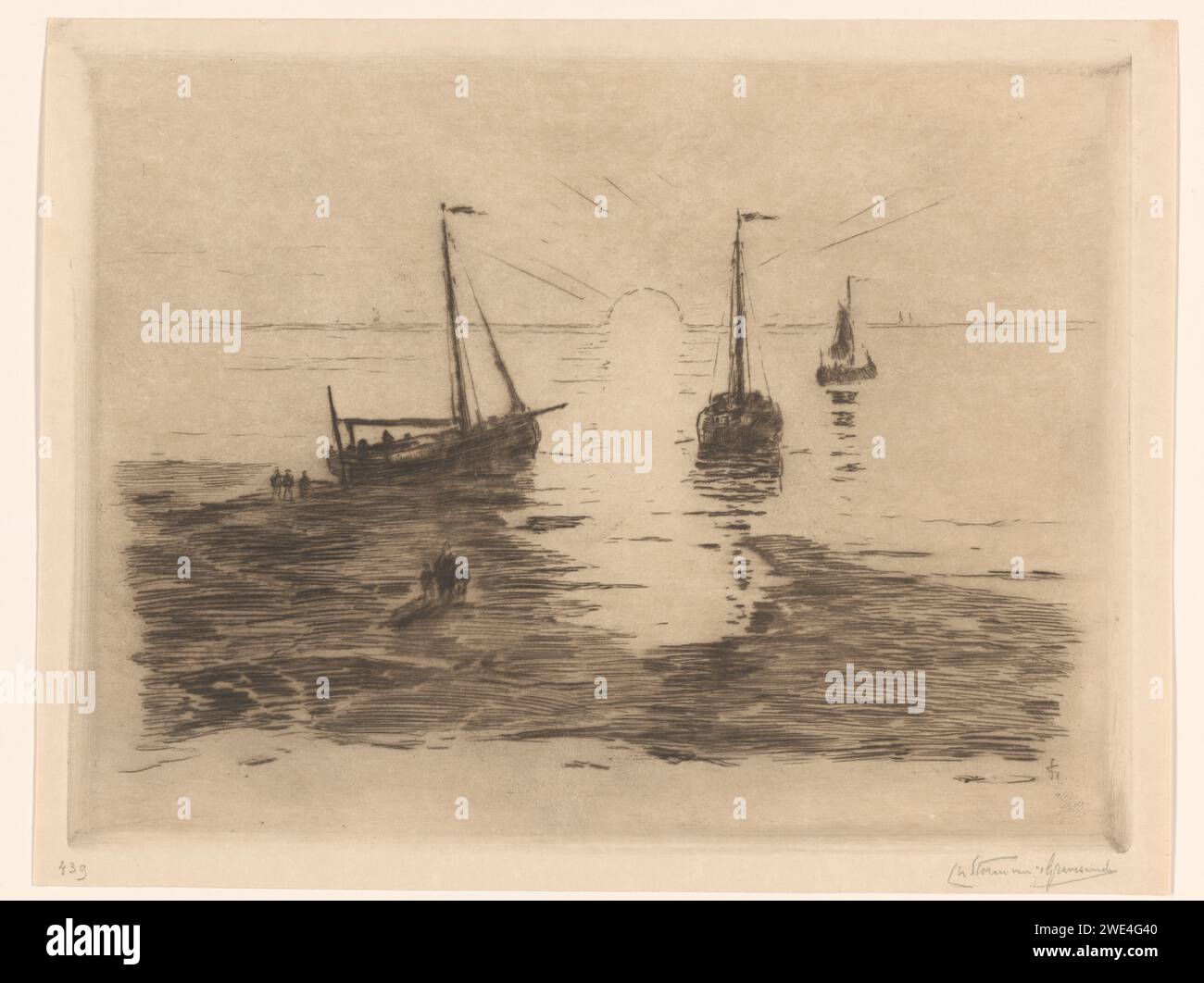 Seascape with sailing boats and setting sun, Carel Nicolaas Storm van ...