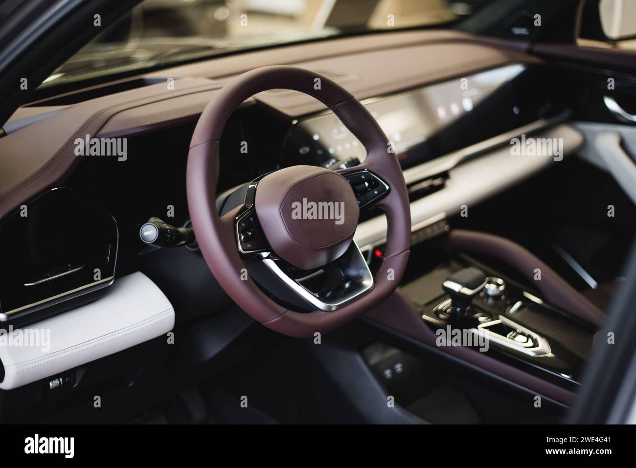 steering wheel and control buttons in a new car Stock Photo - Alamy