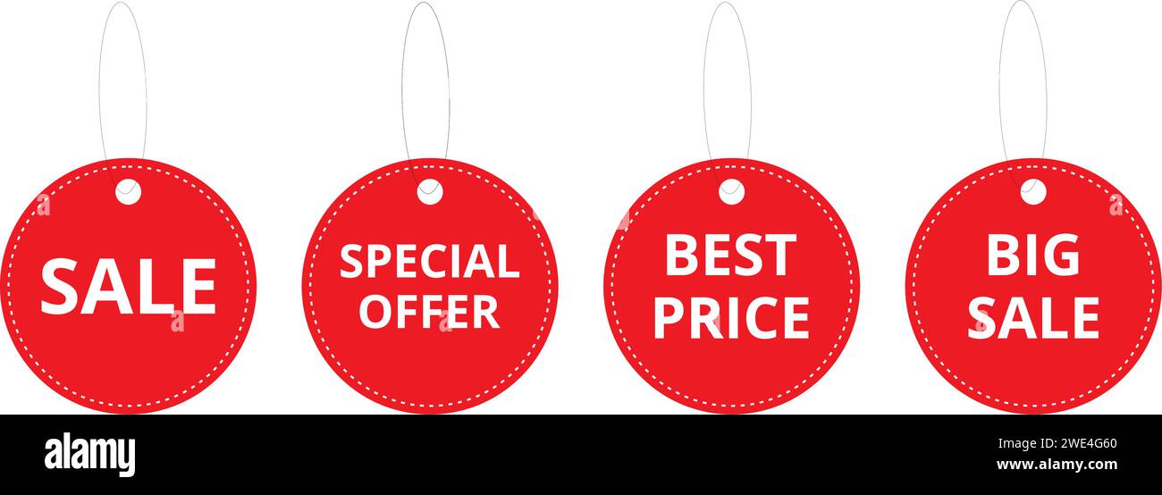 Red offer and sale round labels on a white background Stock Vector ...