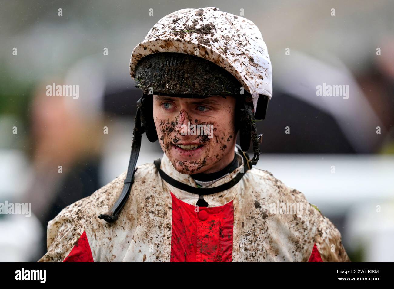 Jockey Niall Houlihan after competing in the Newbury Welcomes Sky ...