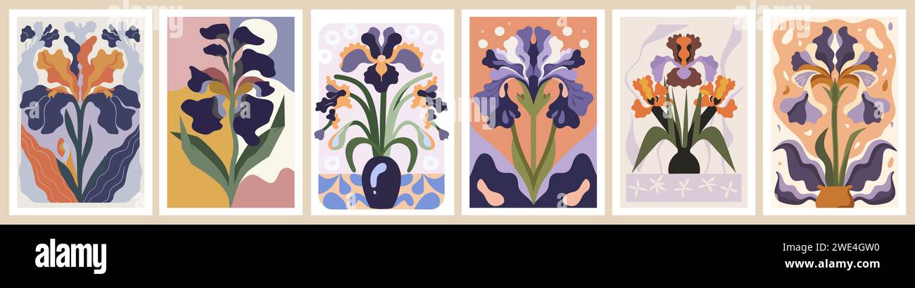 Abstract Iris flower posters vector art set Stock Vector Image & Art ...
