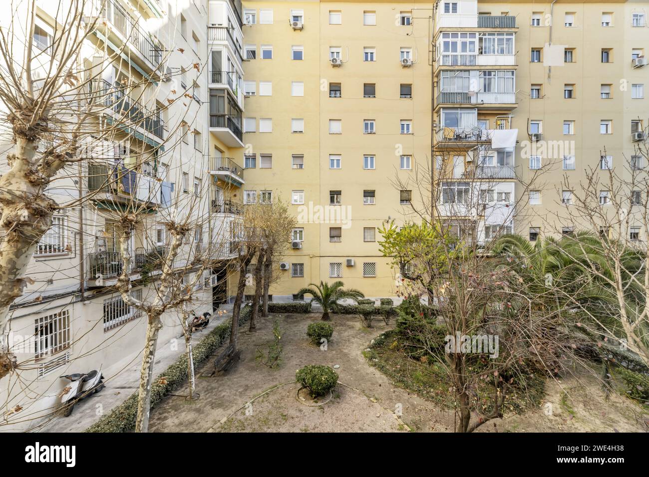 Interior facades of residential buildings in a block courtyard with ...