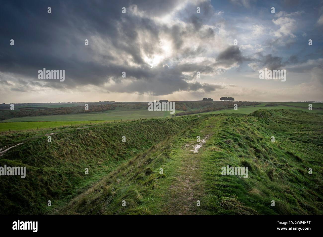 Barbury Castle Iron Age hill fort near Wroughton, Wiltshire, UK Stock ...