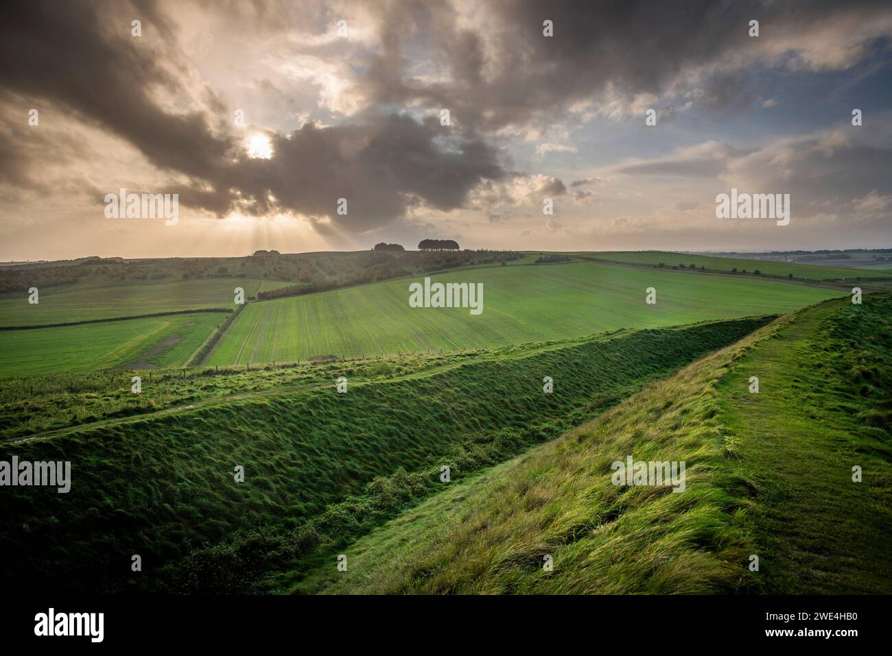 Barbury Castle Iron Age hill fort near Wroughton, Wiltshire, UK Stock ...