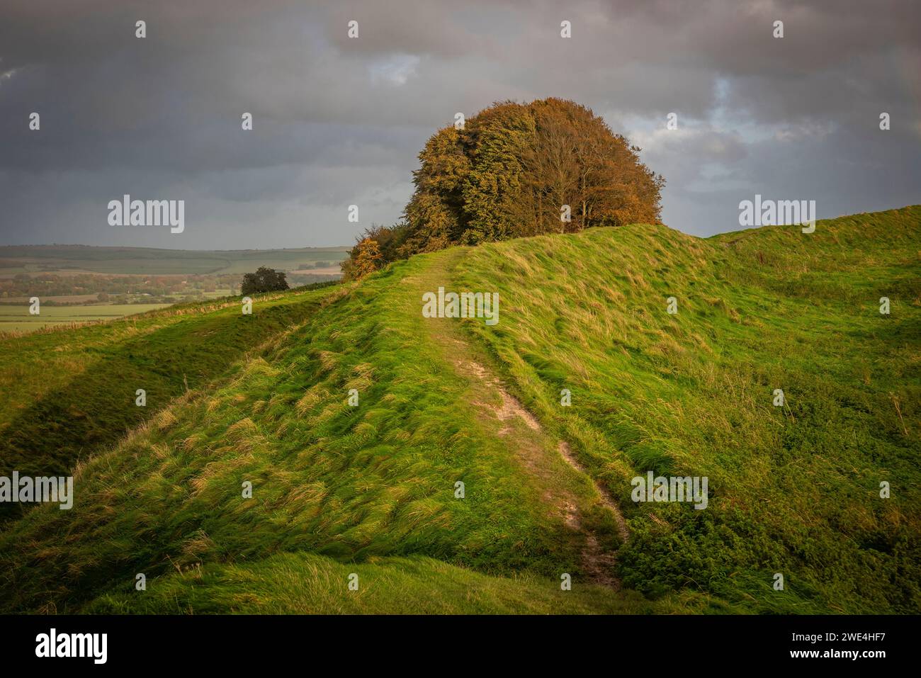 Barbury Castle Iron Age hill fort near Wroughton, Wiltshire, UK Stock ...