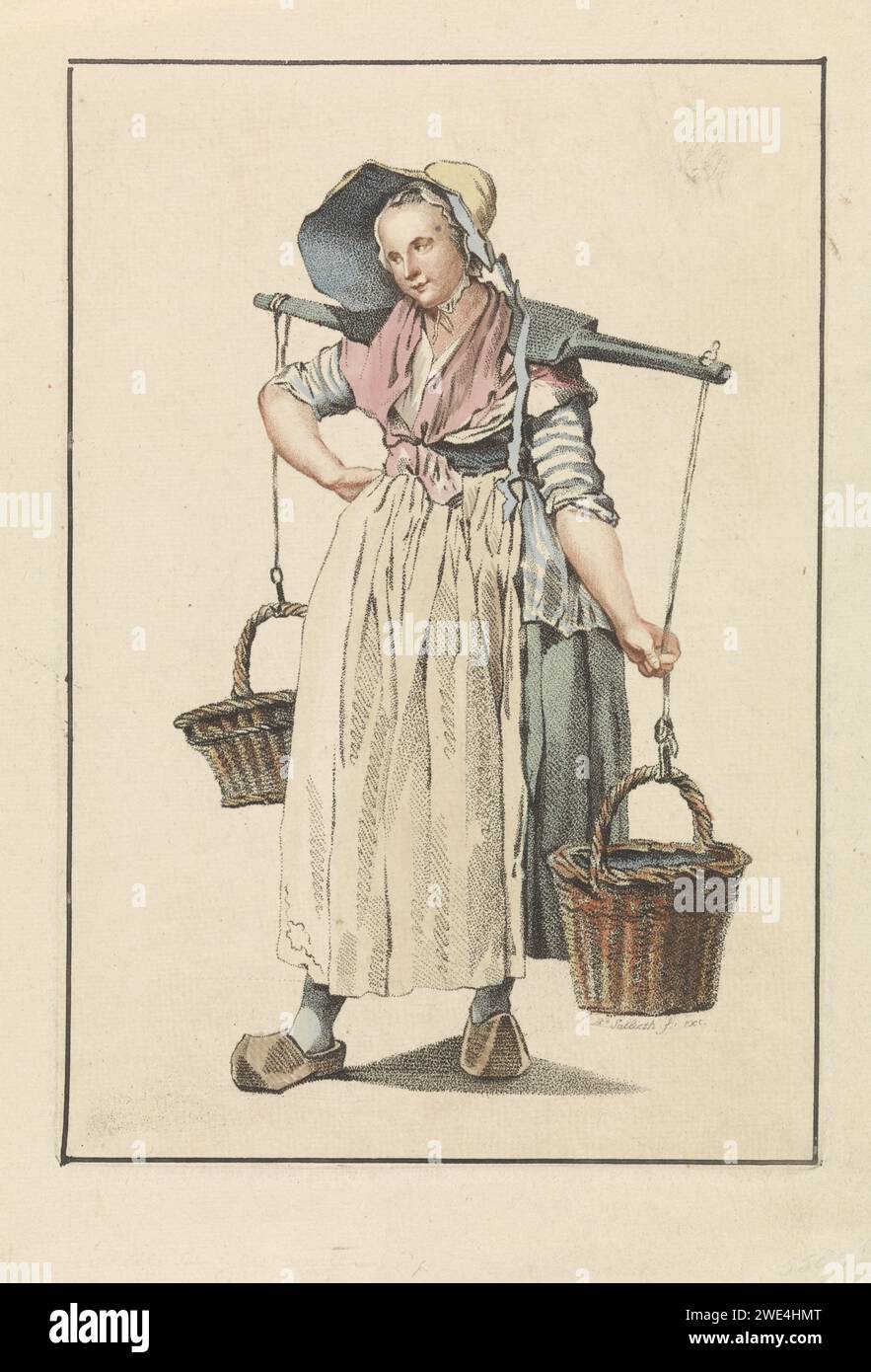 Farmers' wife with two baskets on a yoke, Mathias de Sallieth, after ...