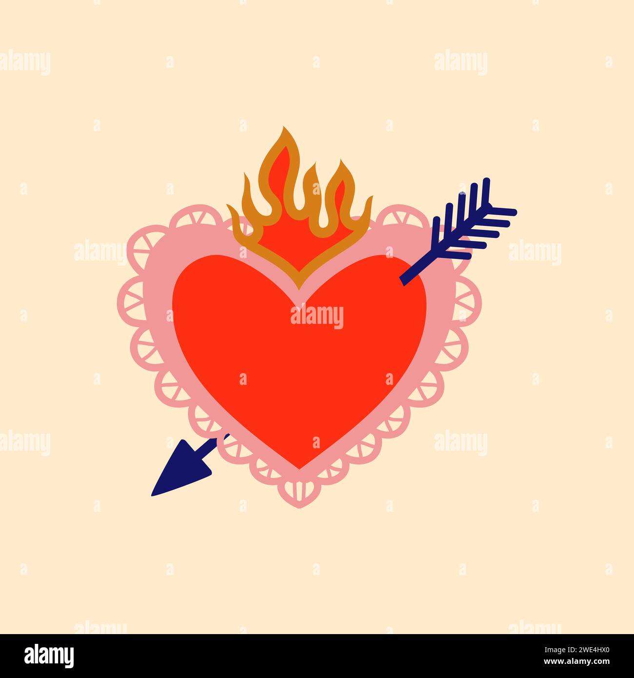 Mexico sacred heart with arrow retro sticker. Love and Mexico sacred ...