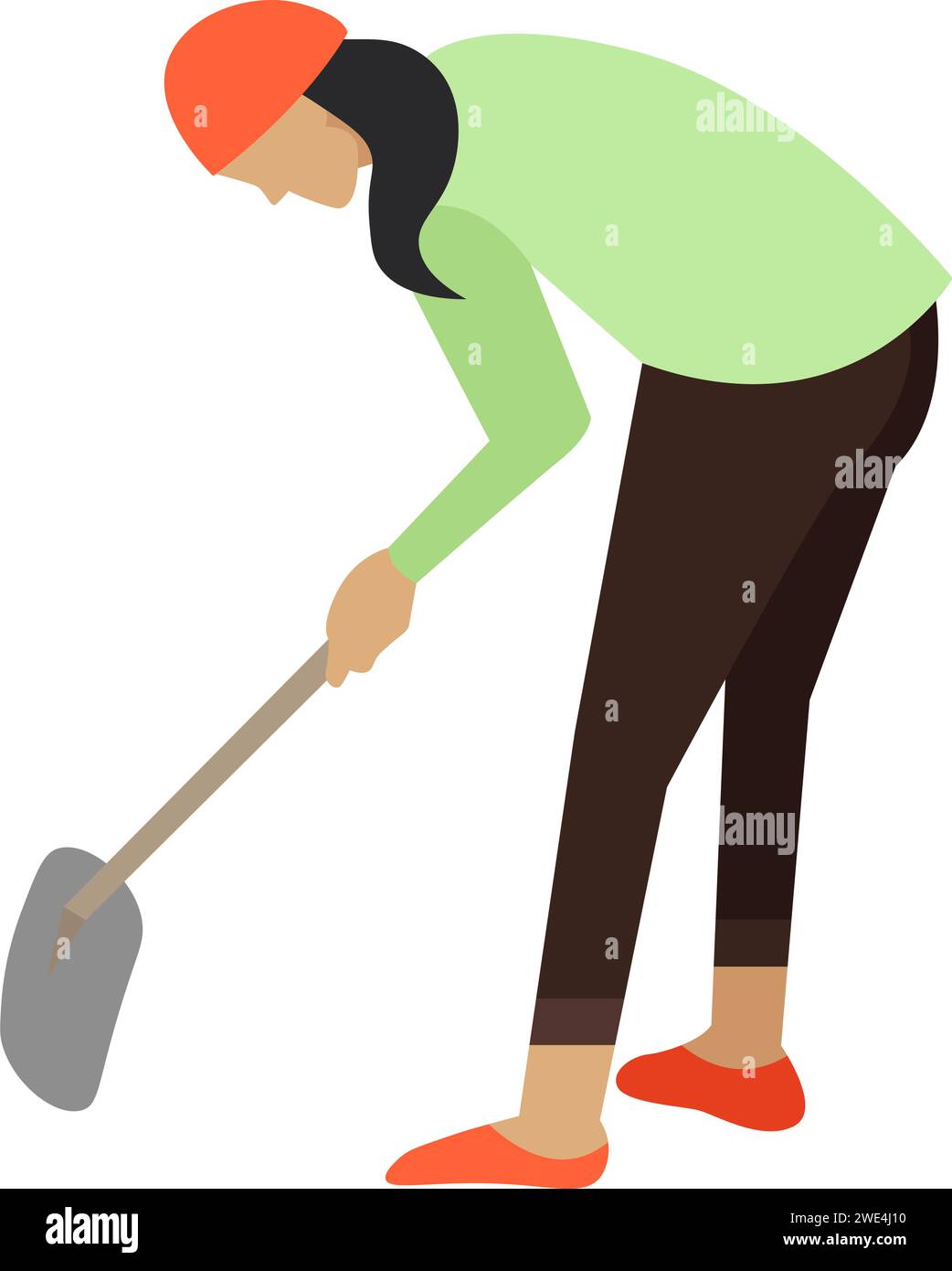 Woman archeologist digging ground with shovel vector icon isolated on ...