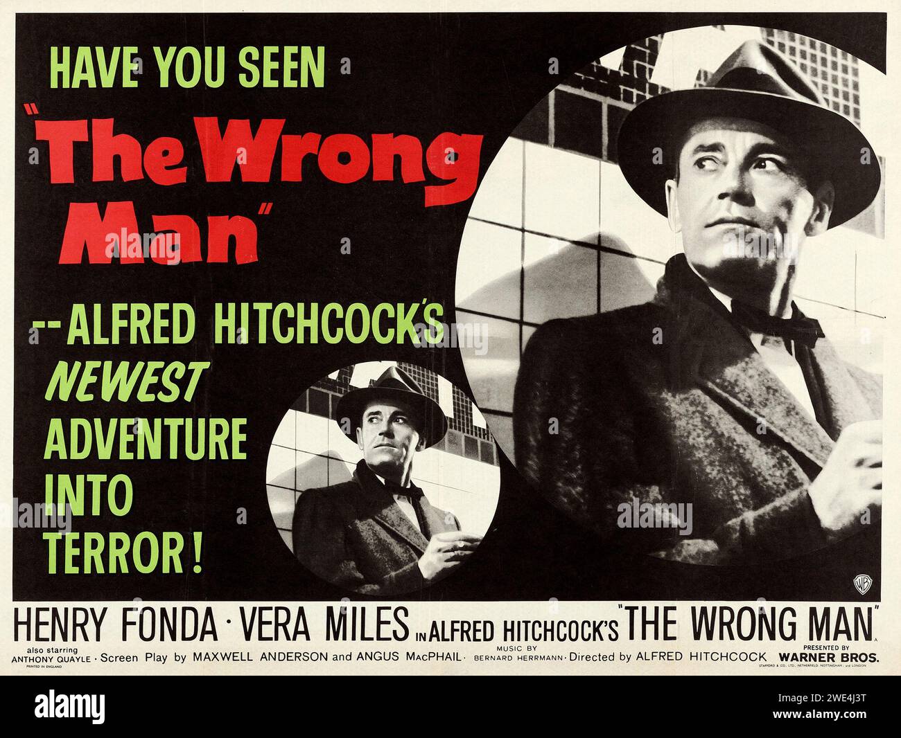 Theatrical poster for the film The Wrong Man feat. Henry Fonda (Alfred ...
