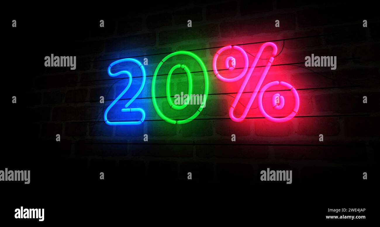 20% discount neon symbol. 20 percent off sale and discount promotion ...