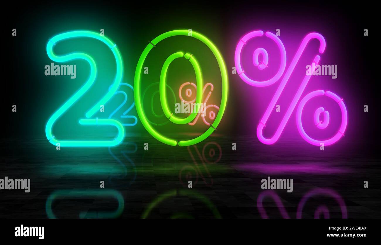 20% discount neon symbol. 20 percent off sale and discount promotion ...