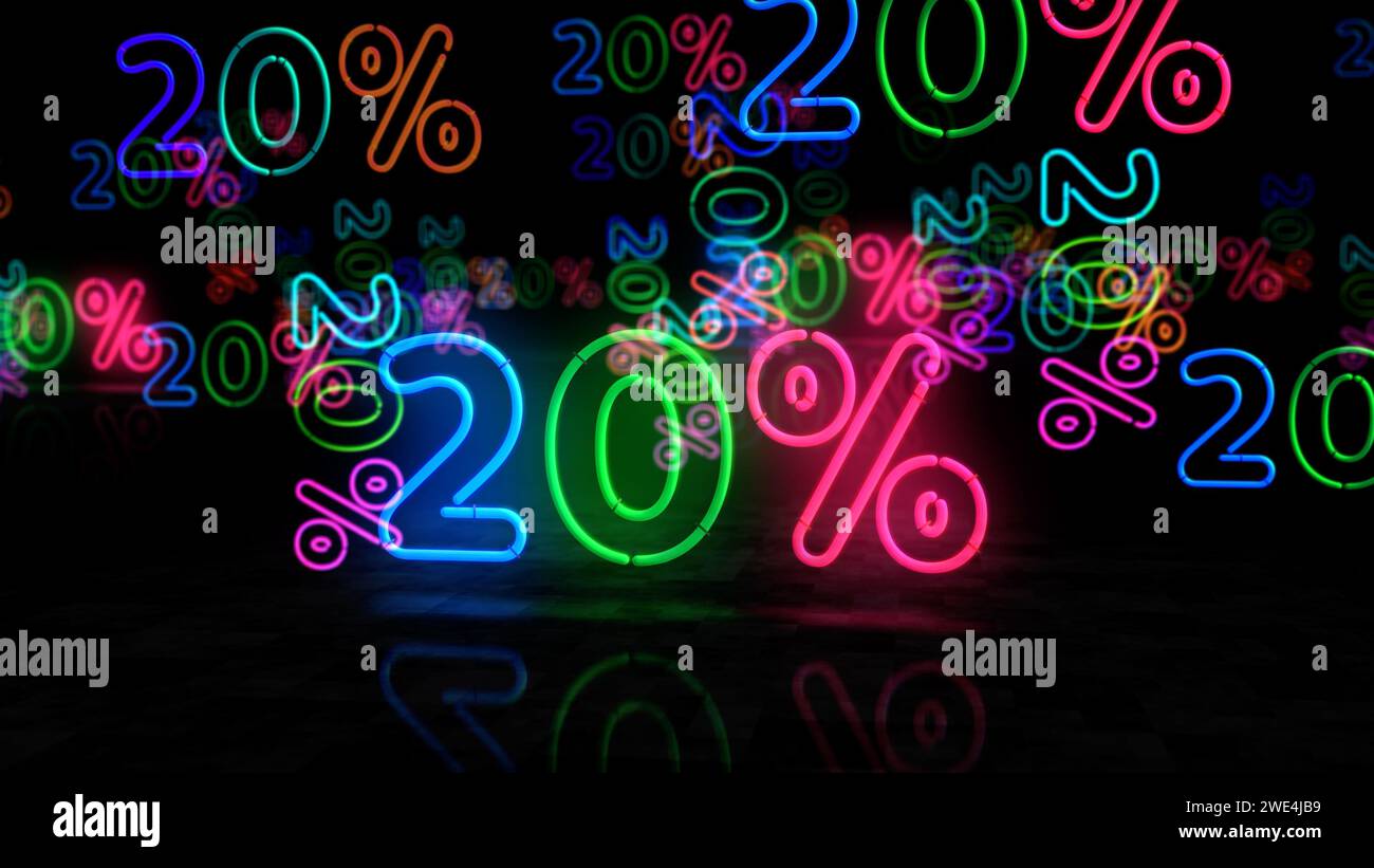 20% discount neon symbol. 20 percent off sale and discount promotion ...