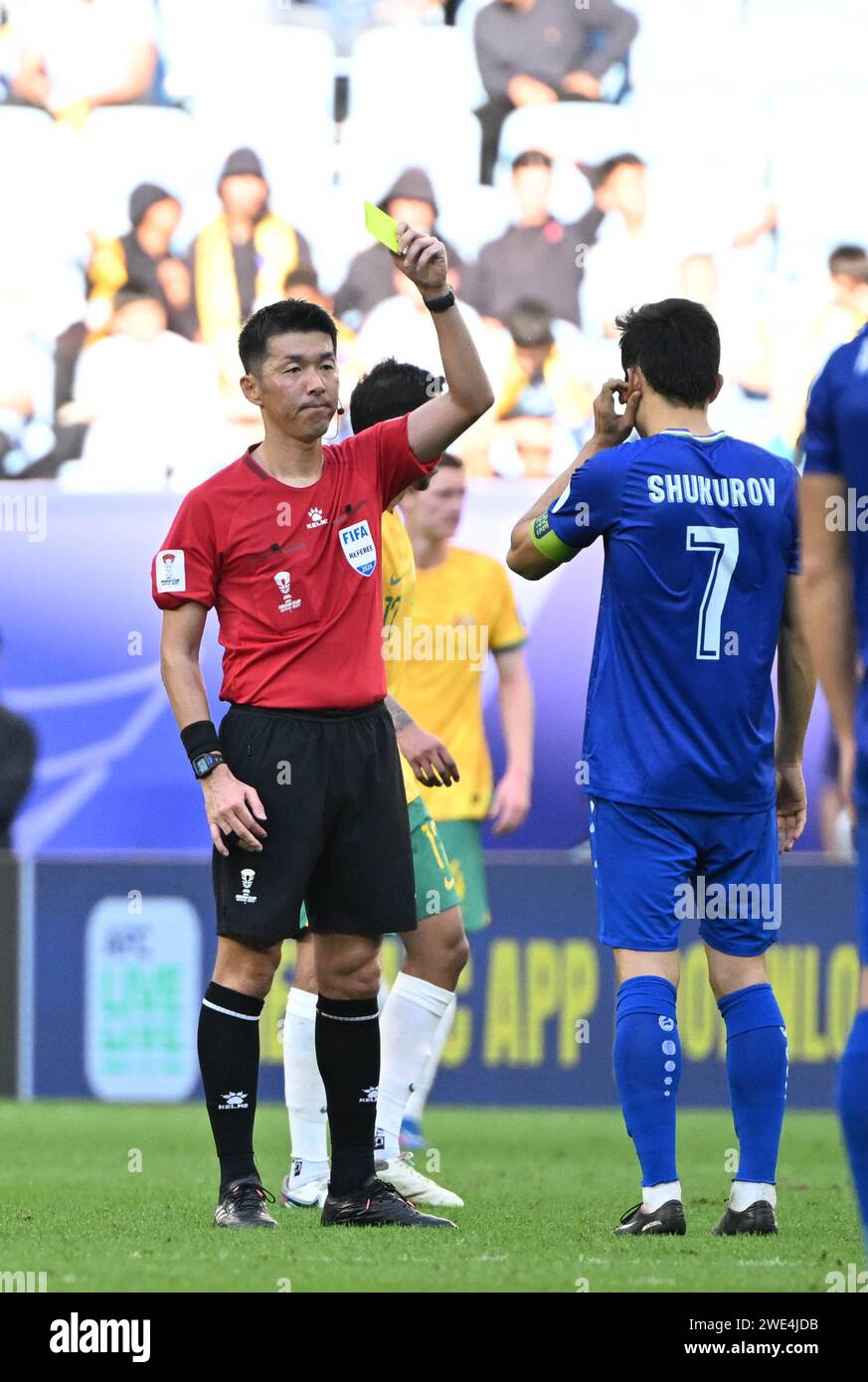 Doha, Qatar. 23rd Jan, 2024. Otabek Shukurov (R) of Uzbekistan is shown ...