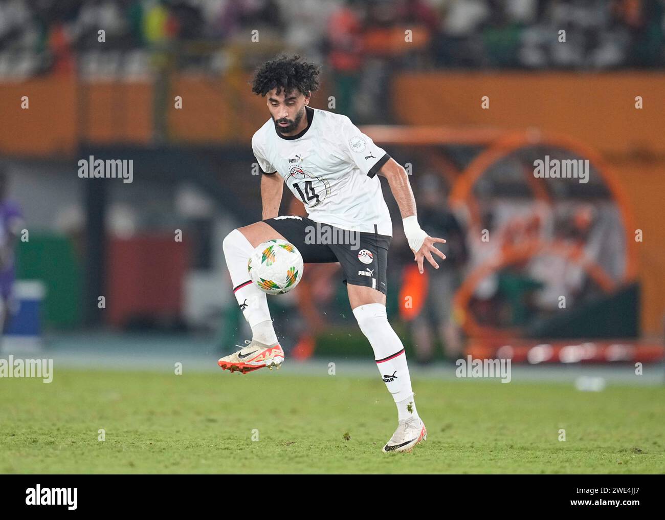 January 22 2024: Marawan Attia Fahim Ghallab (Egypt) controls the ball ...