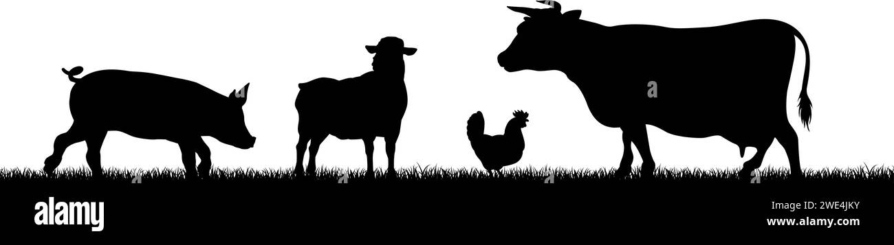 Farm Animals Silhouette Field Scene Landscape Stock Vector Image & Art ...