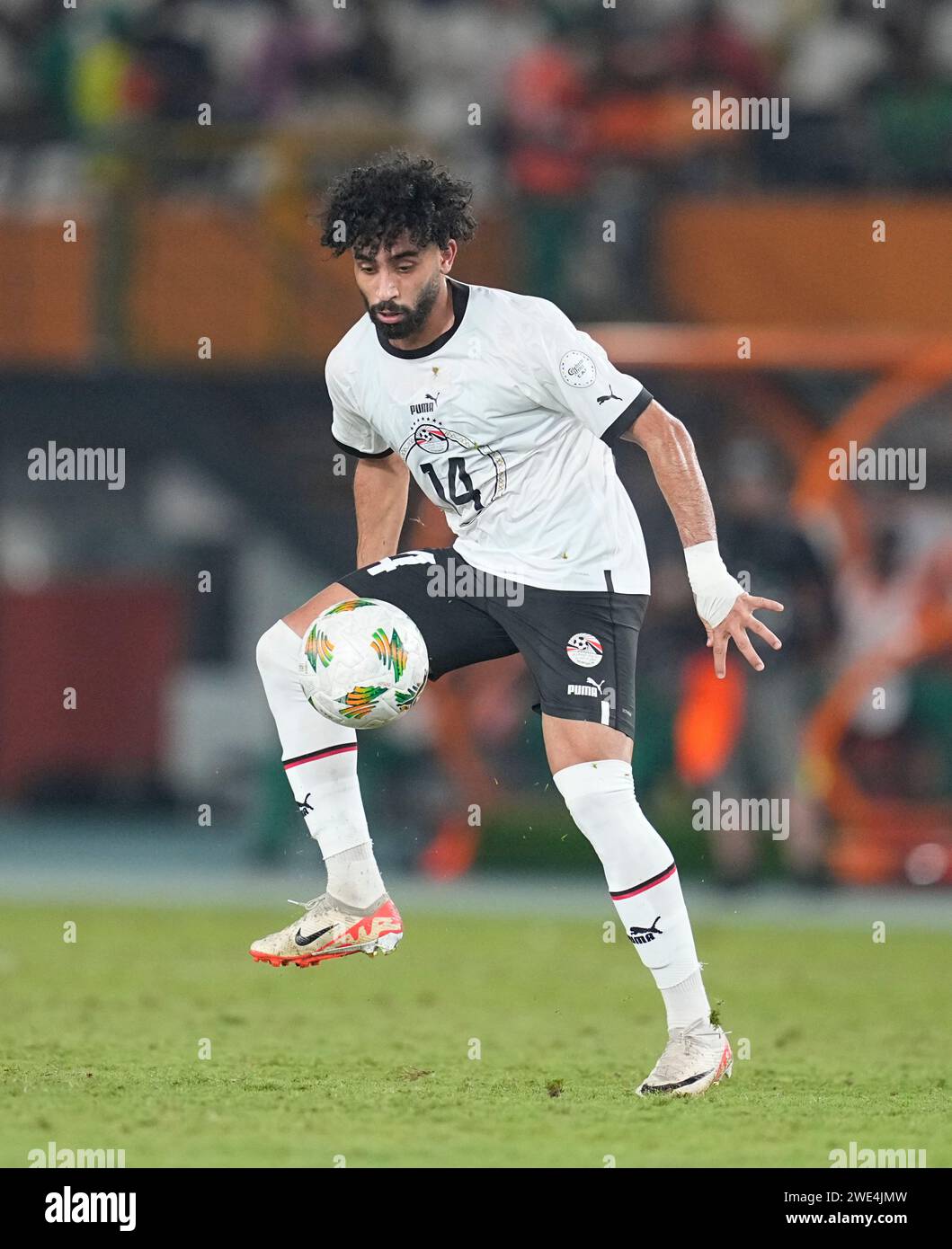 January 22 2024: Marawan Attia Fahim Ghallab (Egypt) controls the ball ...