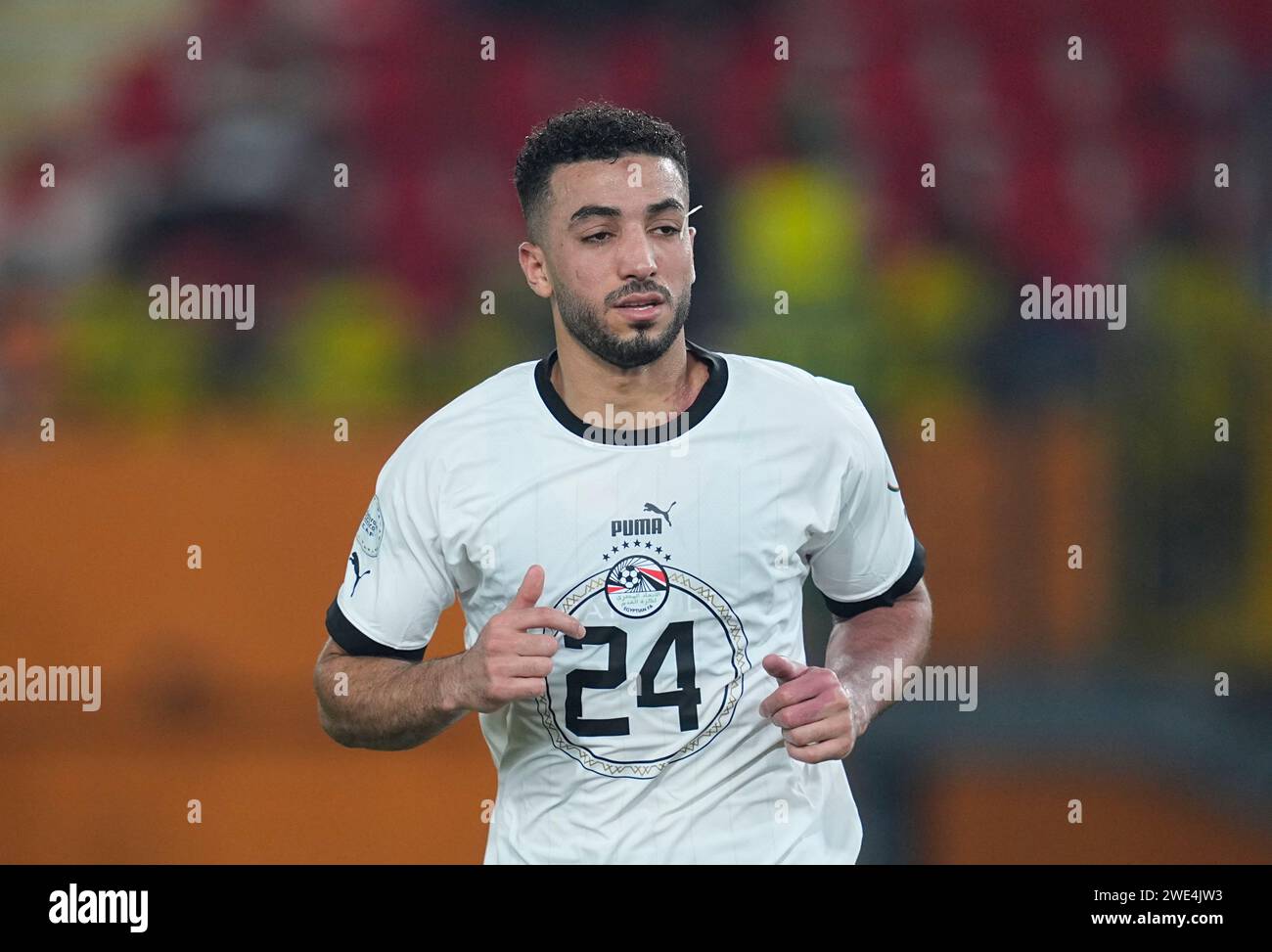 January 22 2024: Mohamed Abdelmoneim Elsayed Mohamed Ahmed (Egypt) looks on during a African Cup ...