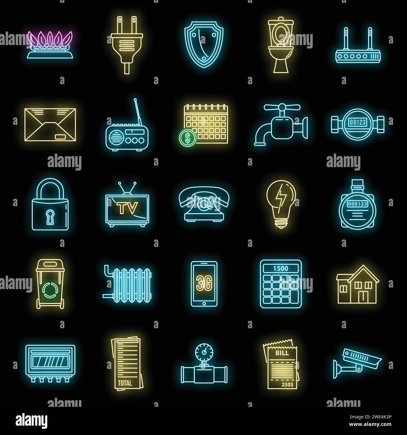 Smart utilities icons set. Outline set of smart utilities vector icons ...