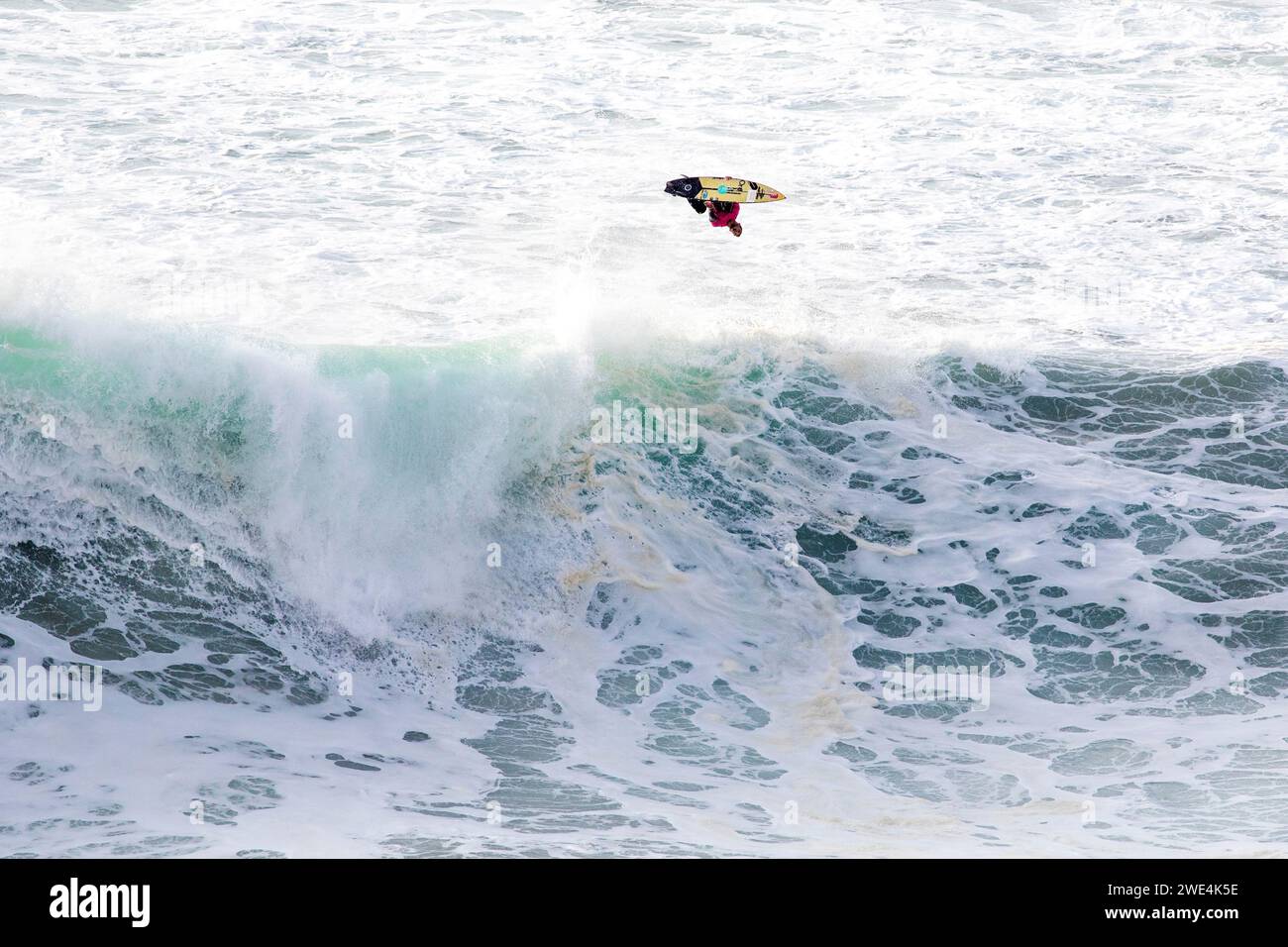 Lucas Chianca performs during WSL Big Wave Tour in Nazare, Portugal on ...