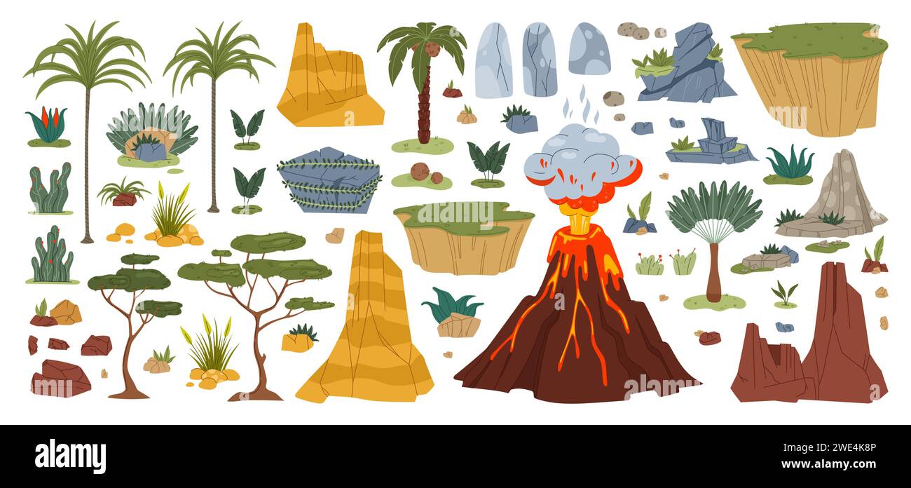 Jungle and jurassic dinosaur era environment game asset. Plants and ...