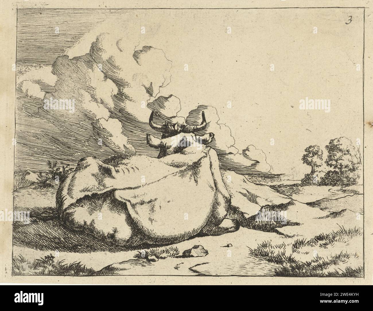 Lying beef, seen on the back, Marcus de Bye, After Paulus Potter, 1728 ...