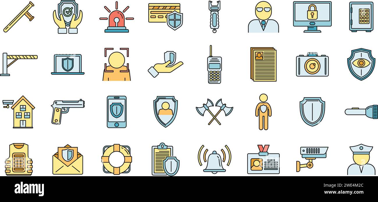 Security personal guard icons set. Outline set of security personal ...