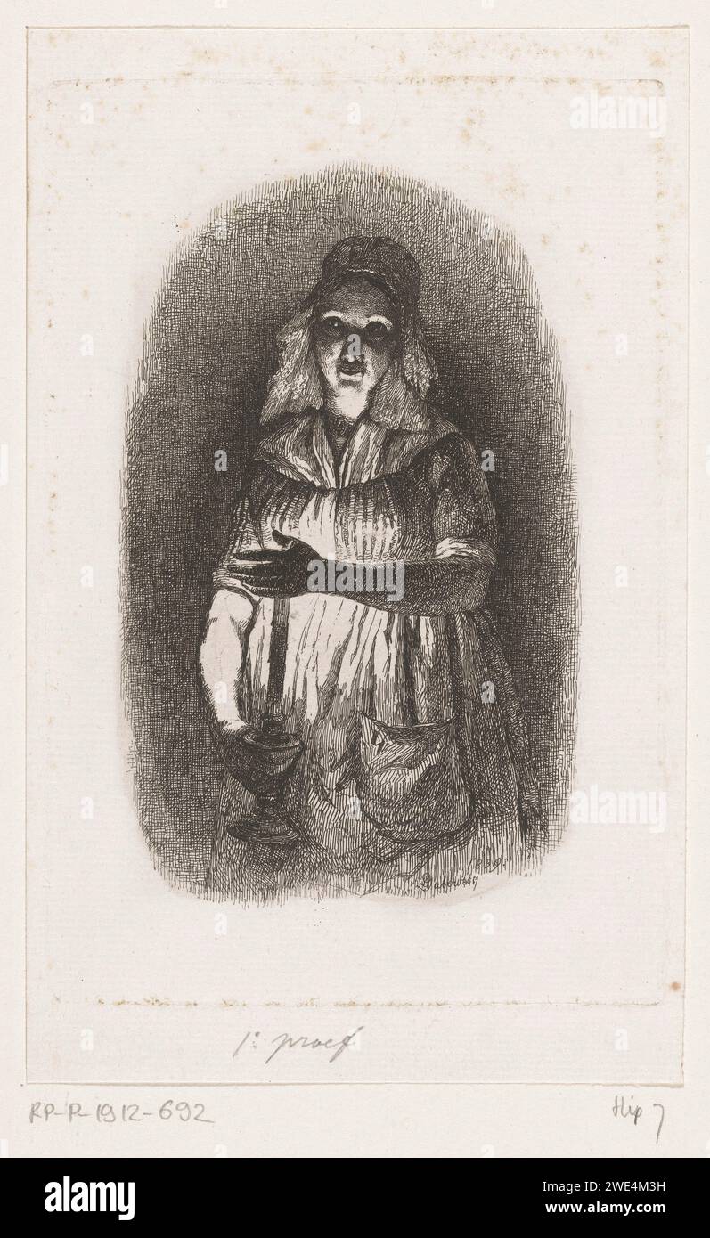 Maid with burning candle, Pierre Louis Dubourcq, 1839 print Netherlands ...