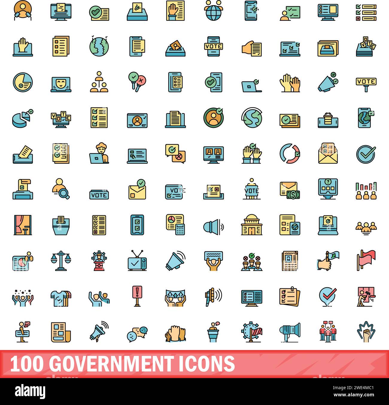 100 government icons set. Color line set of government vector icons ...