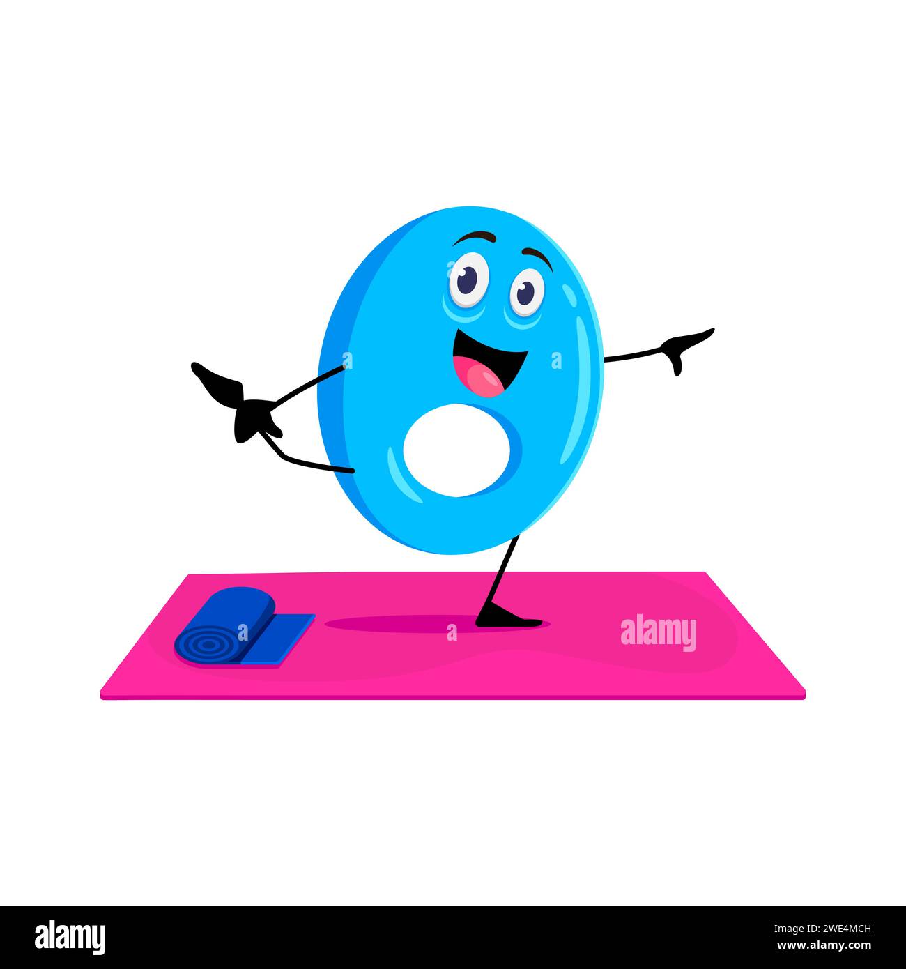 Cartoon math number zero character on yoga fitness sport. Isolated ...