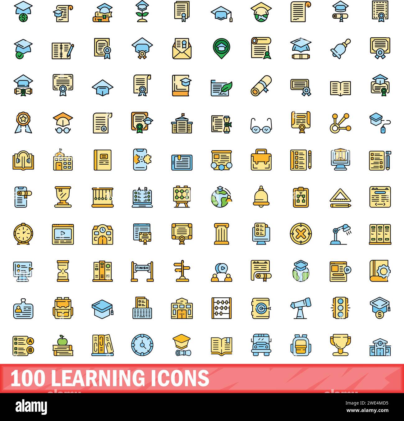 100 learning icons set. Color line set of learning vector icons thin ...