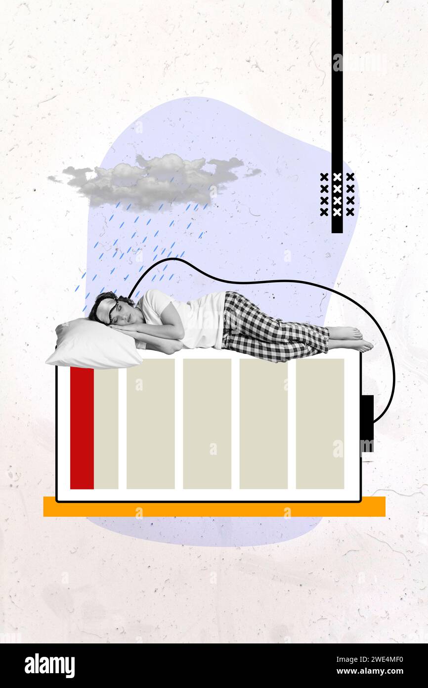 Vertical creative collage poster young sleeping girl take nap restore ...