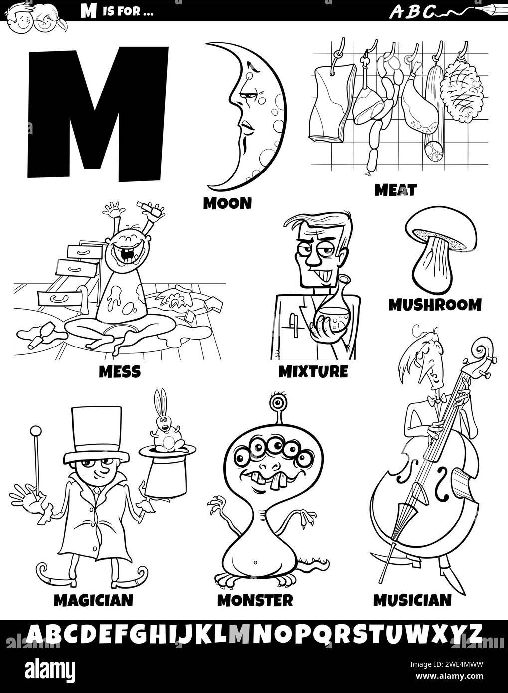 Cartoon magician set Black and White Stock Photos & Images - Alamy