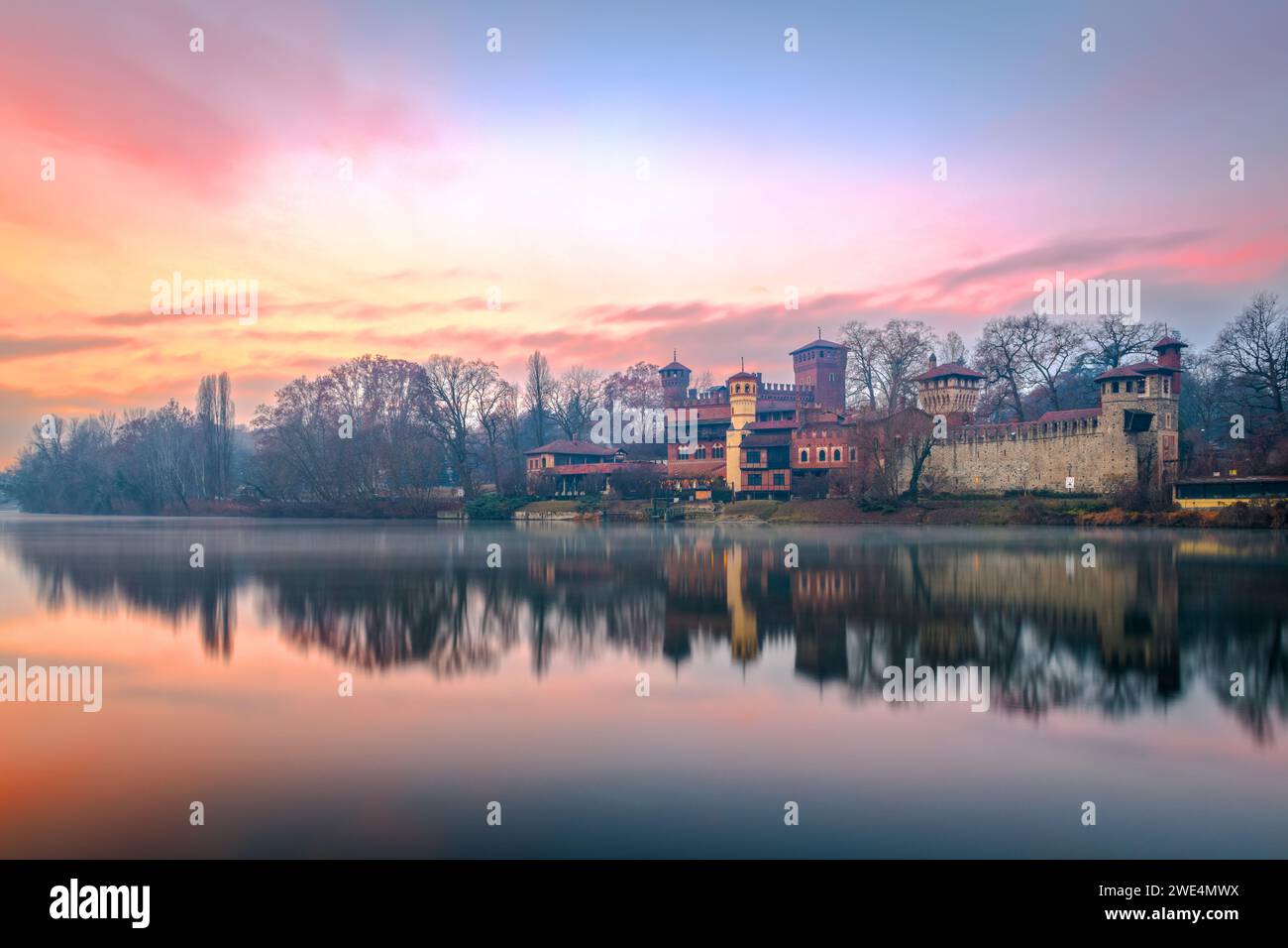 Turin, Italy at Borgo Medievale on the Poe River Stock Photo - Alamy